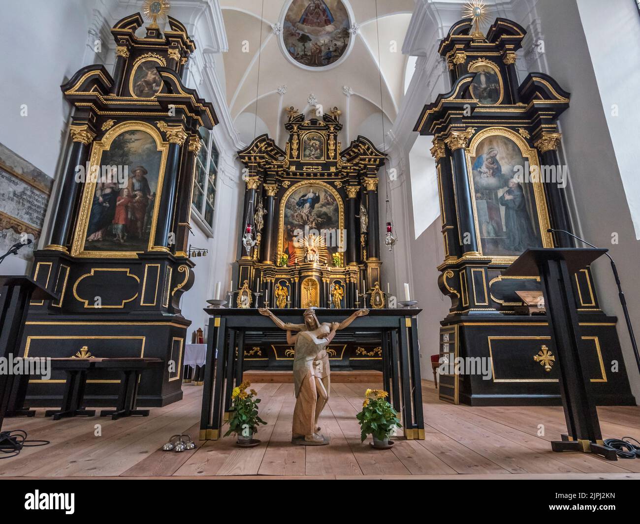 This is the church interior at Maria Waldrast monastery near Mieders in ...