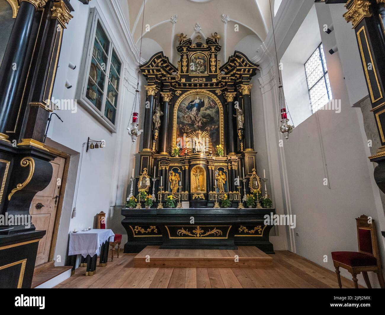 This is the church interior at Maria Waldrast monastery near Mieders in ...