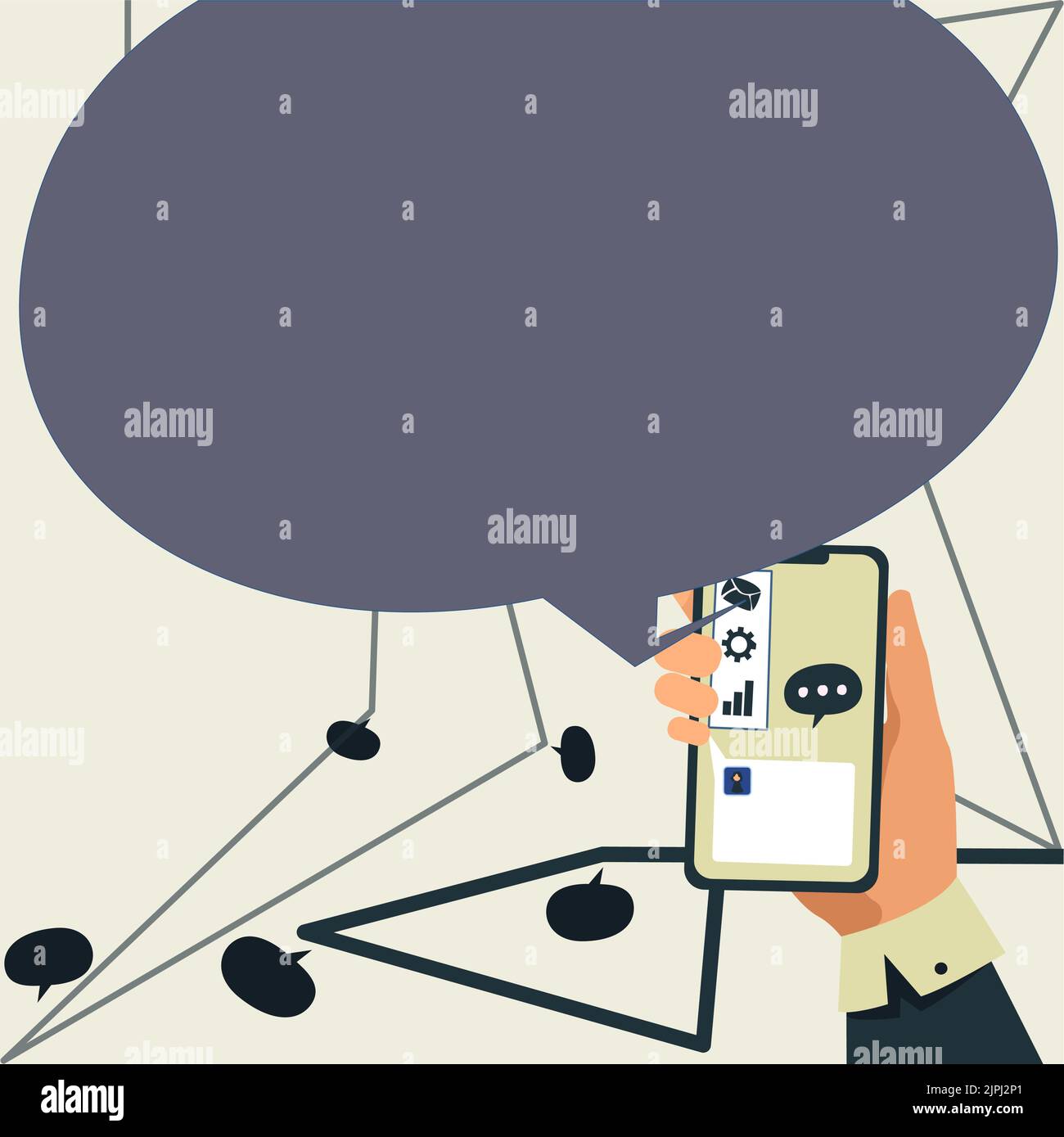 Businessman Holding Mobile Phone And Speech Bubble Popping Out With ...