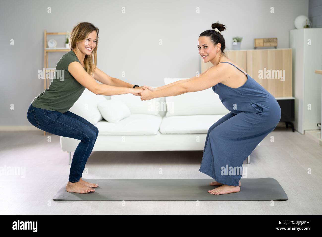 Pregnant Woman Baby Doula Support Exercise Service Stock Photo - Alamy