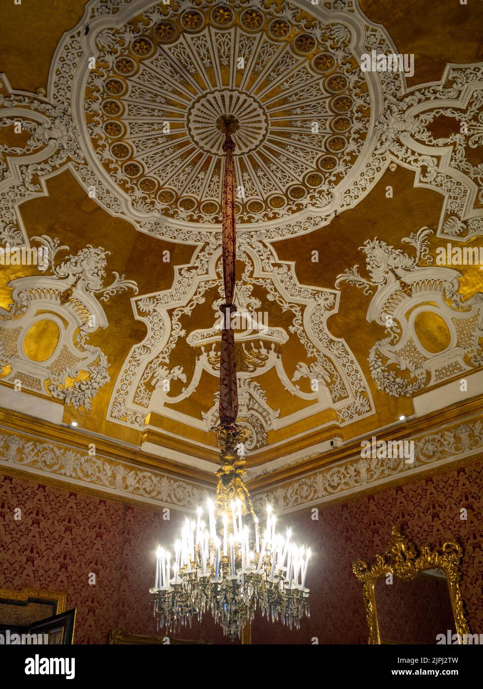 Naples Royal Palace Queen's Second Parlour detail of the white and gilt ...