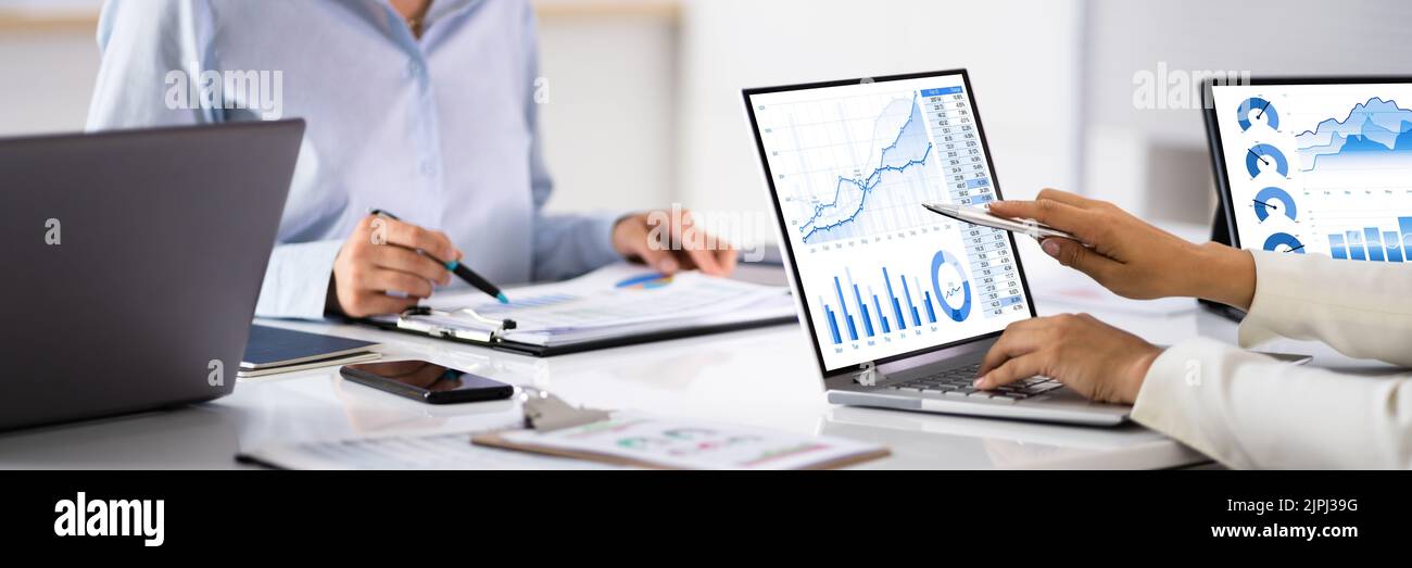 Analyst Woman Looking At Business Data Analytics Dashboard Stock Photo ...