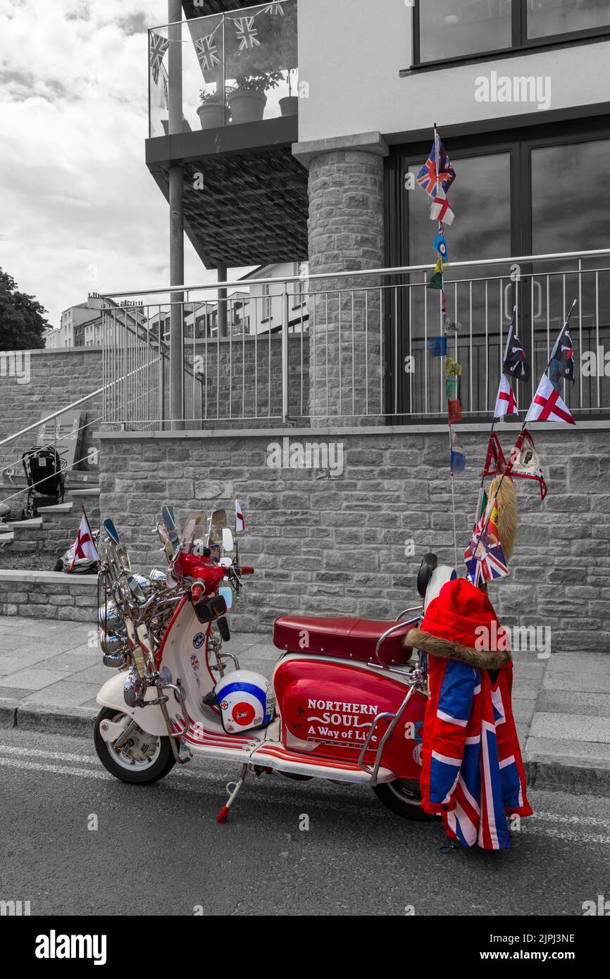 Lambretta Northern Soul a way of life on seafront at Swanage, Dorset UK ...