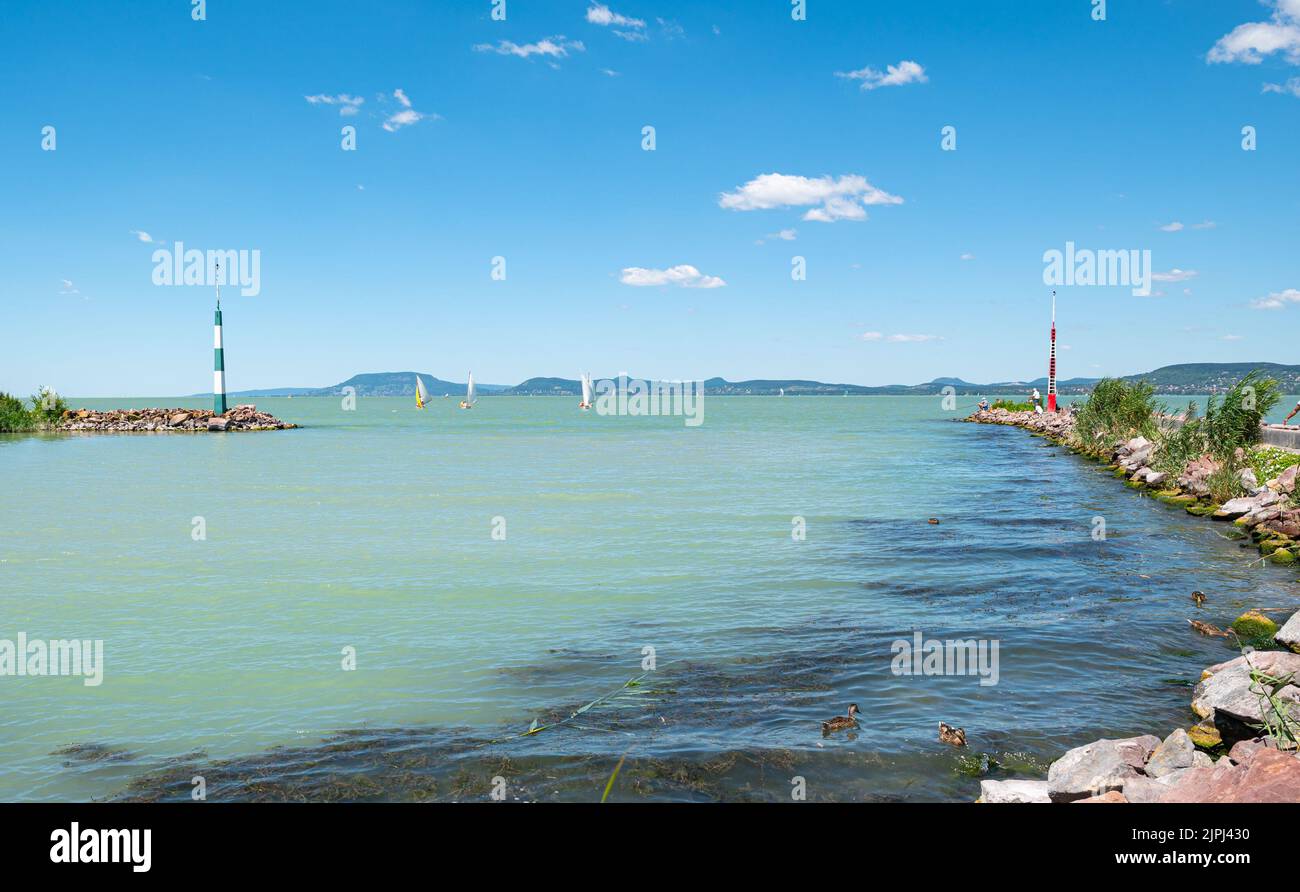 Piers of the port of Balatonlelle at Lake Balaton in Hungary Stock ...