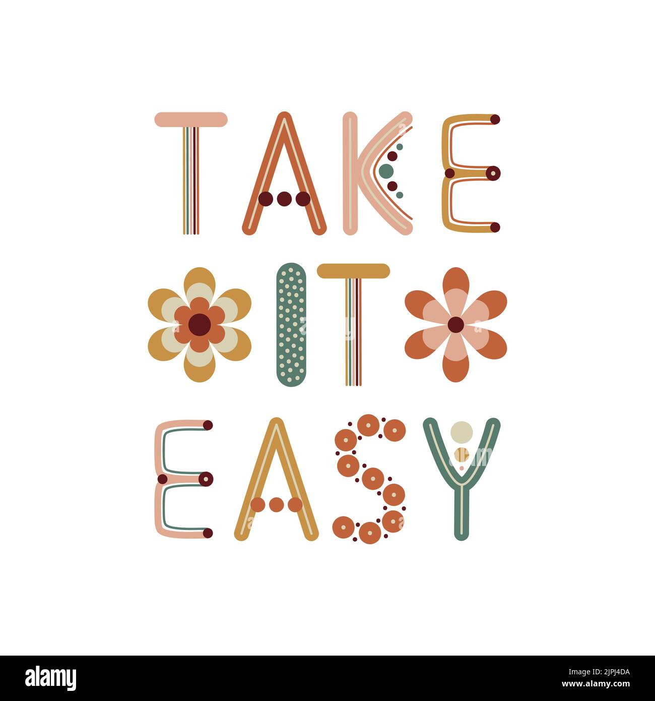 Take it easy quote. 70 s groovy card prints with rainbow letters ...