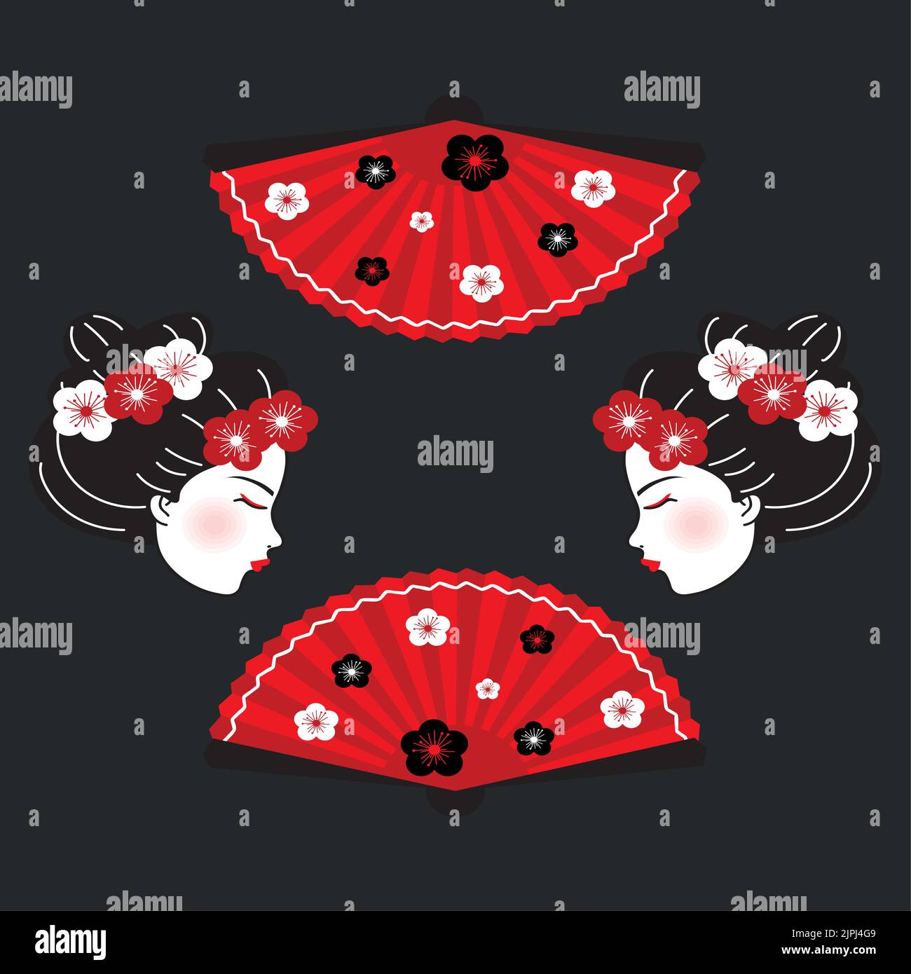 geisha faces and fan Stock Vector Image & Art - Alamy