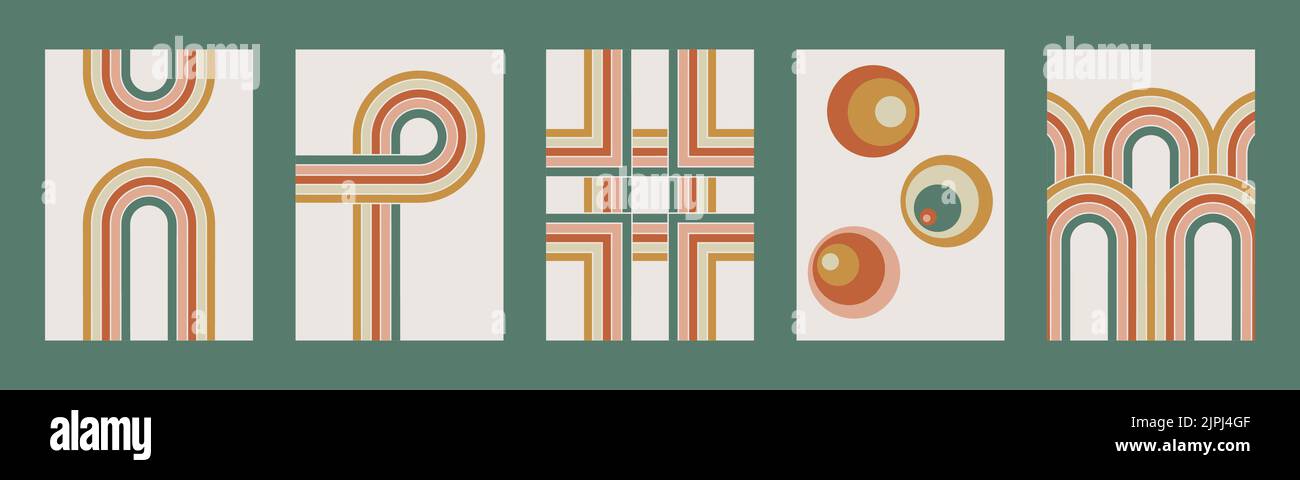 Set of retro geometric 70 s groovy wall decor prints. Abstract posters ...