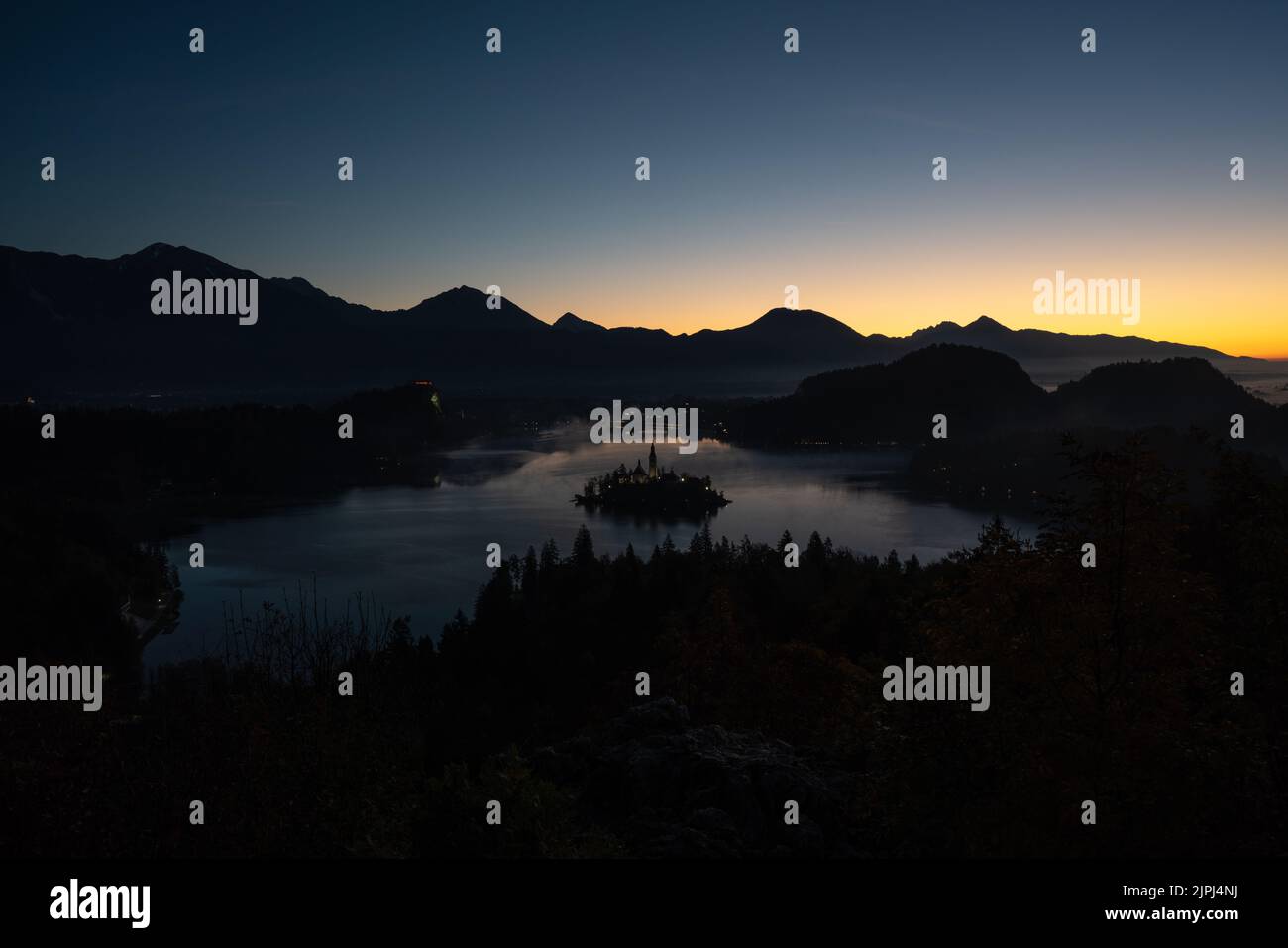 Blue hour in Lake Bled Stock Photo - Alamy