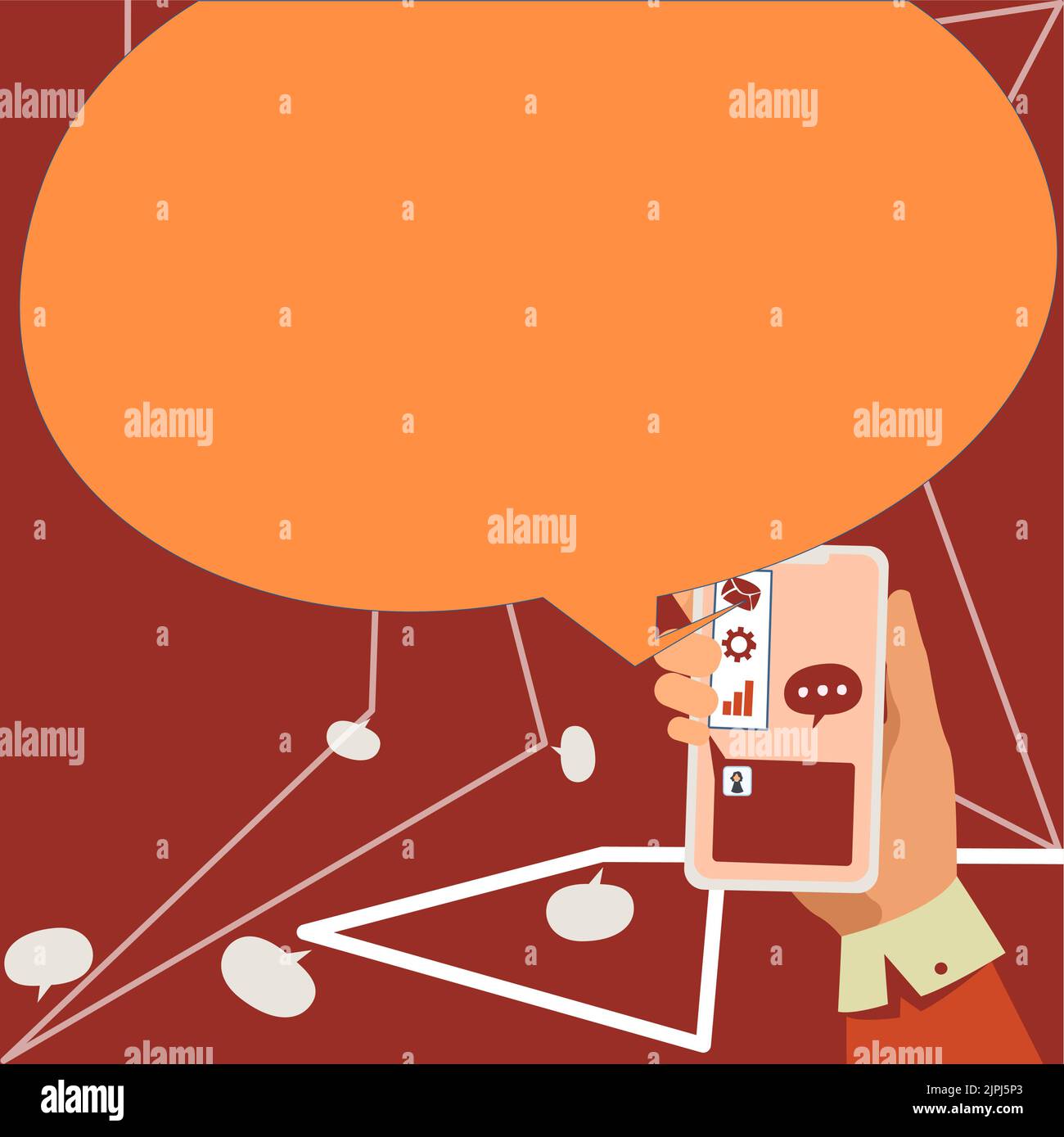 Businessman Holding Mobile Phone And Speech Bubble Popping Out With ...