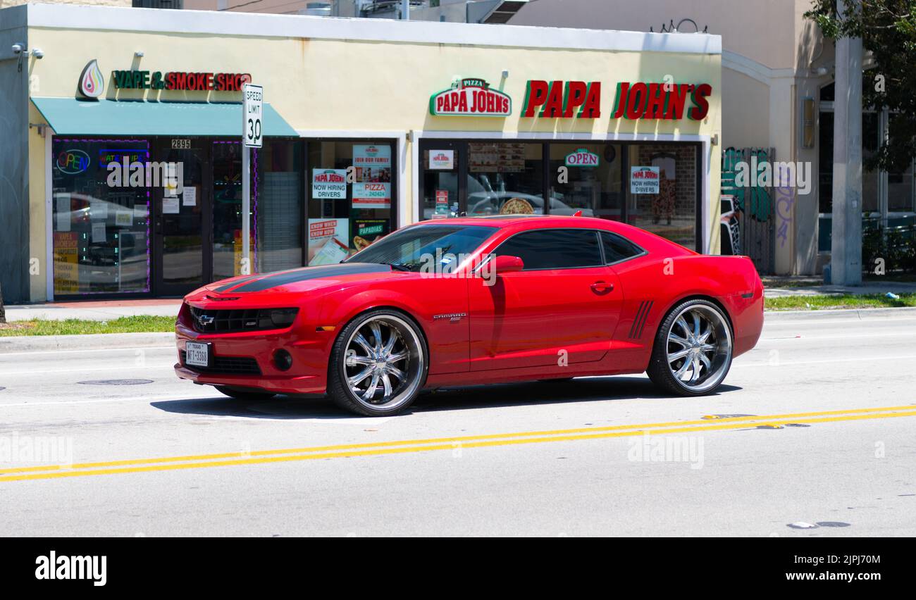 Miami Beach, Florida USA - April 15, 2021: red Chevrolet Camaro SS 2019 ...