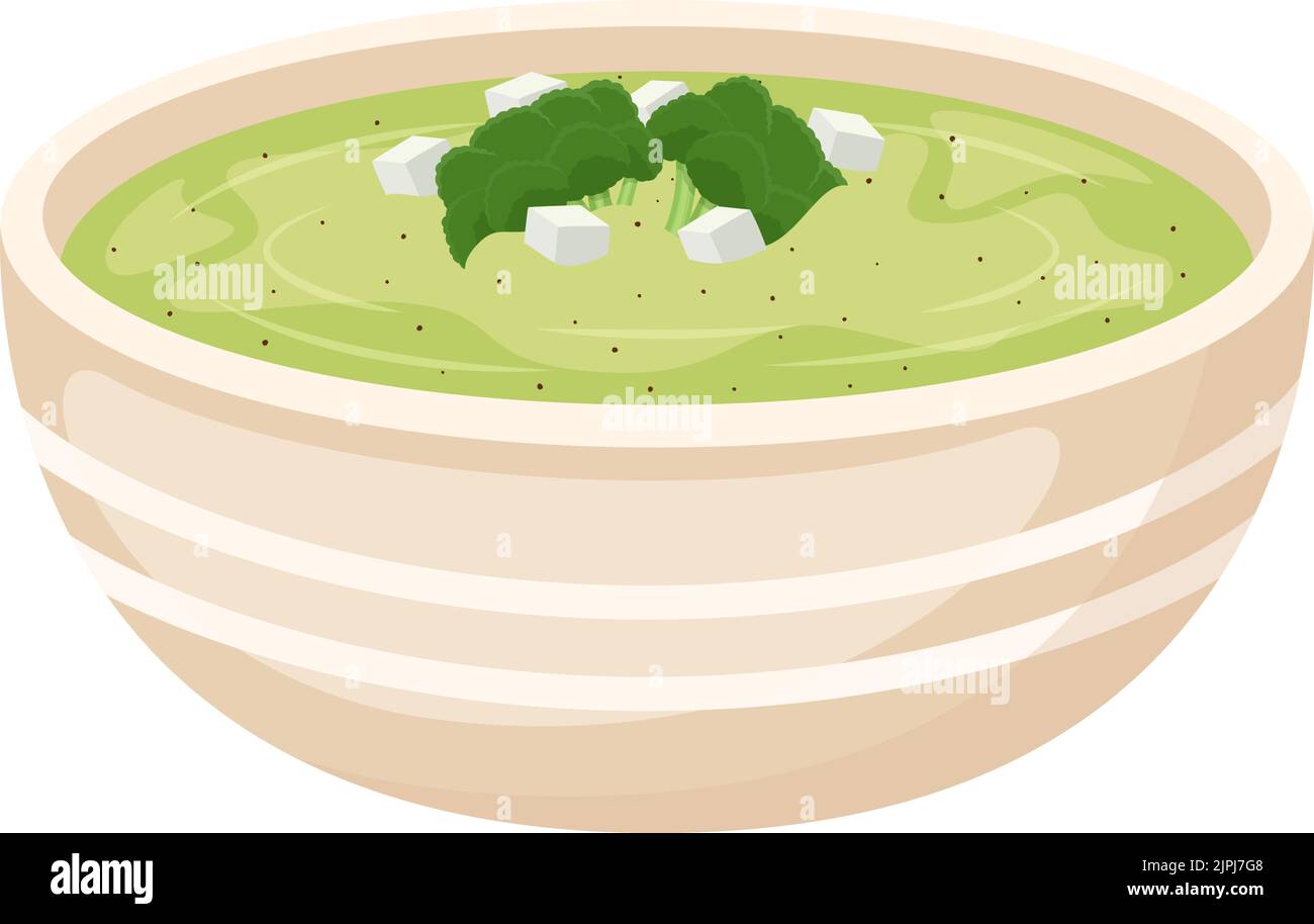Broccoli cream soup in bowl, vector Illustration Stock Vector Image ...