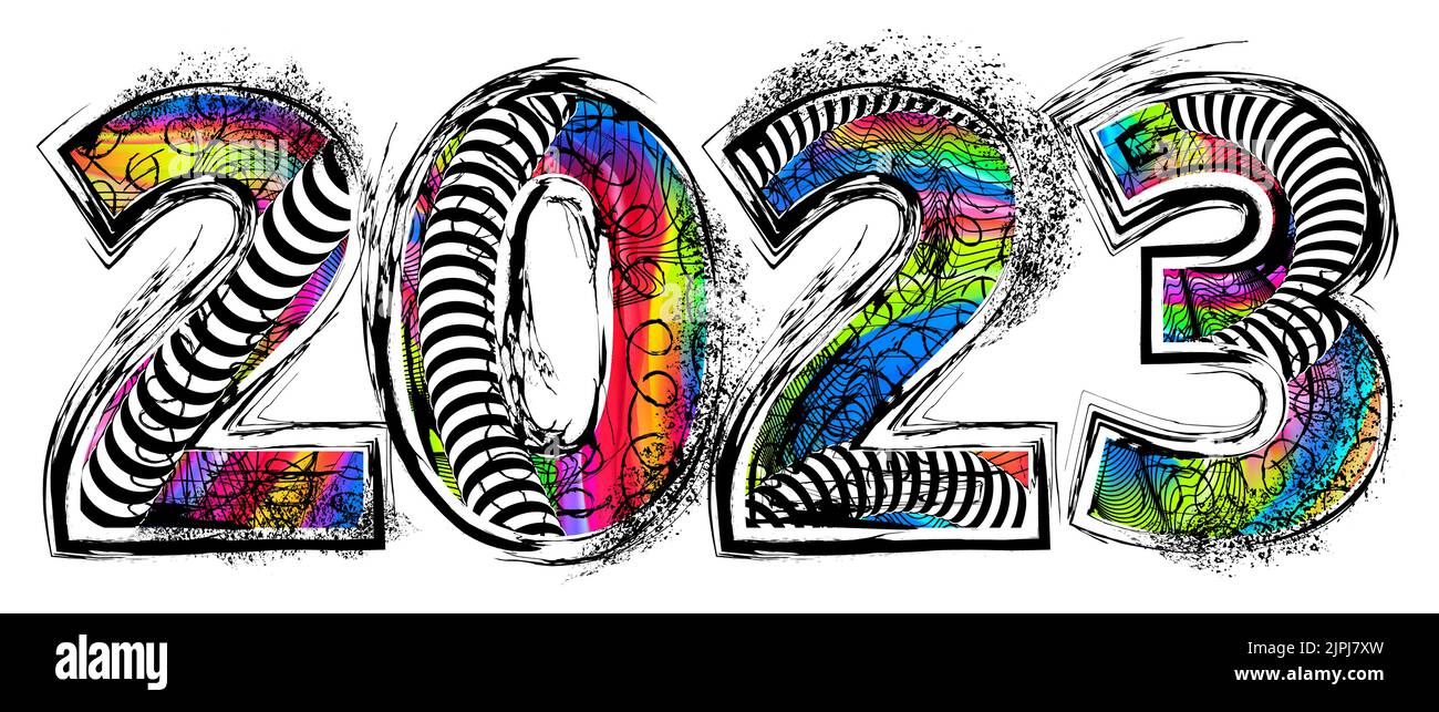 2023 New Year. Decorative digital brush numbers. Art lettering ...