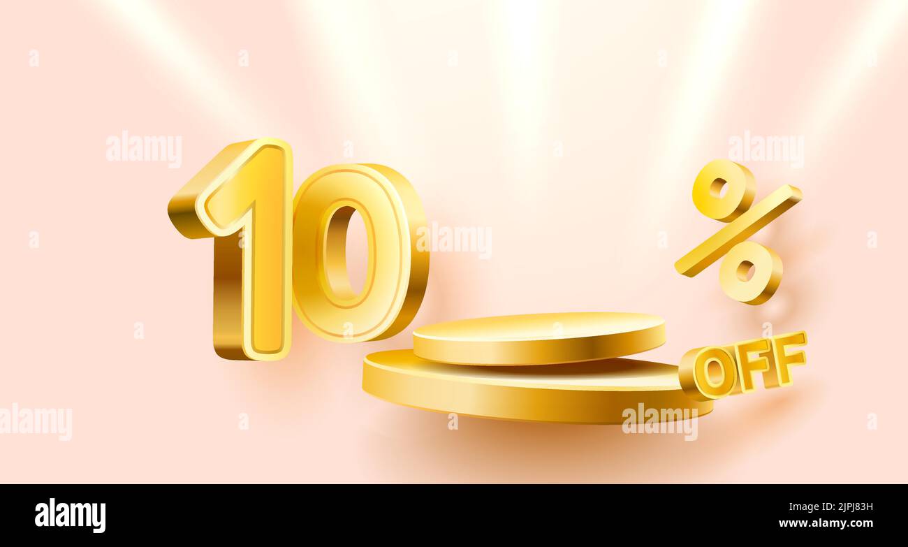 10 Off. Discount creative composition. 3d sale symbol with decorative ...