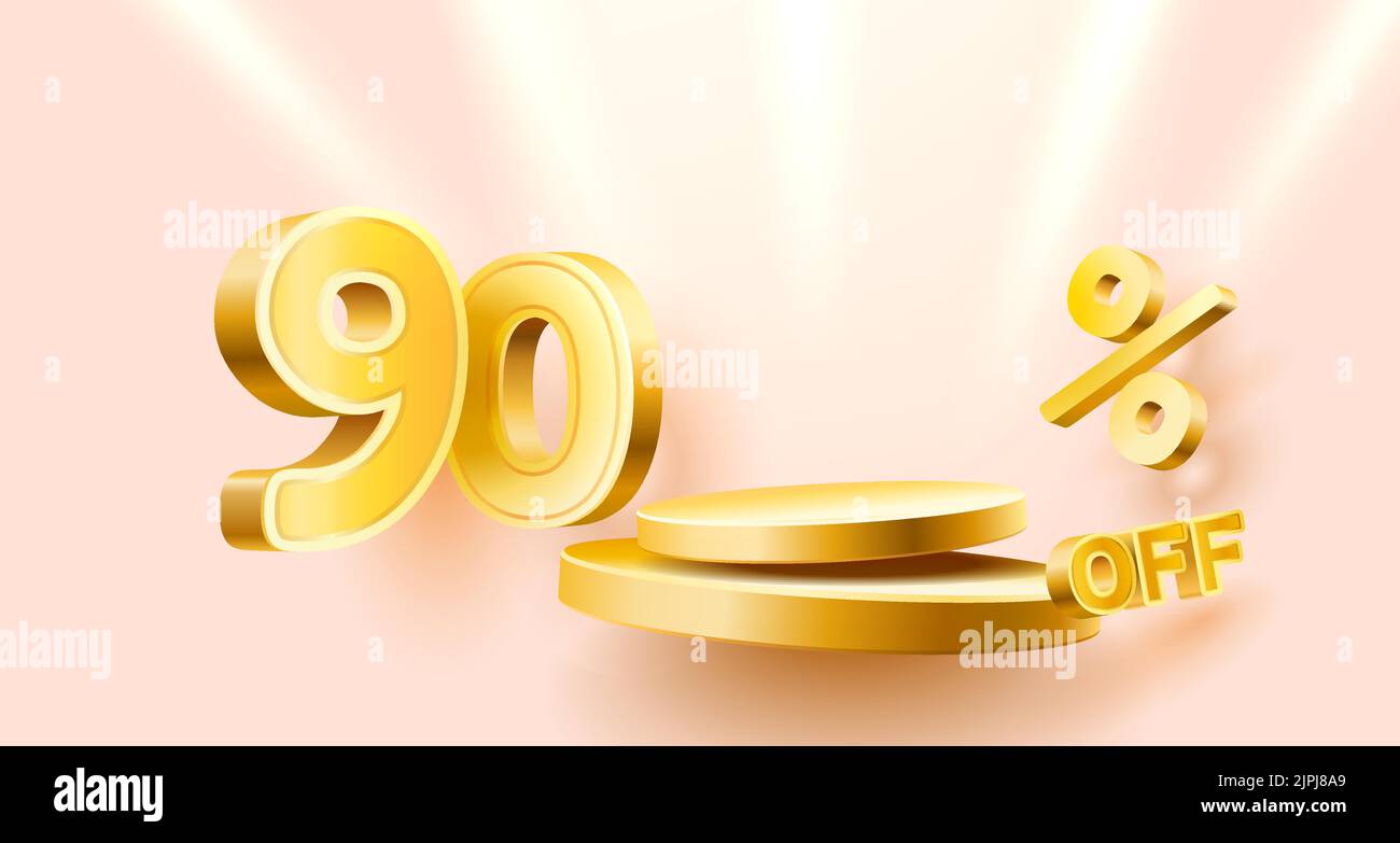 90 Off. Discount creative composition. 3d sale symbol with decorative ...