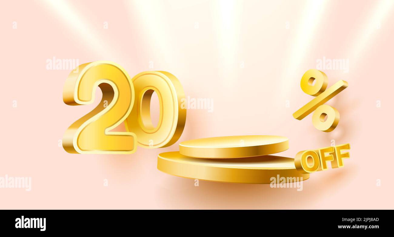 20 Off. Discount creative composition. 3d sale symbol with decorative ...