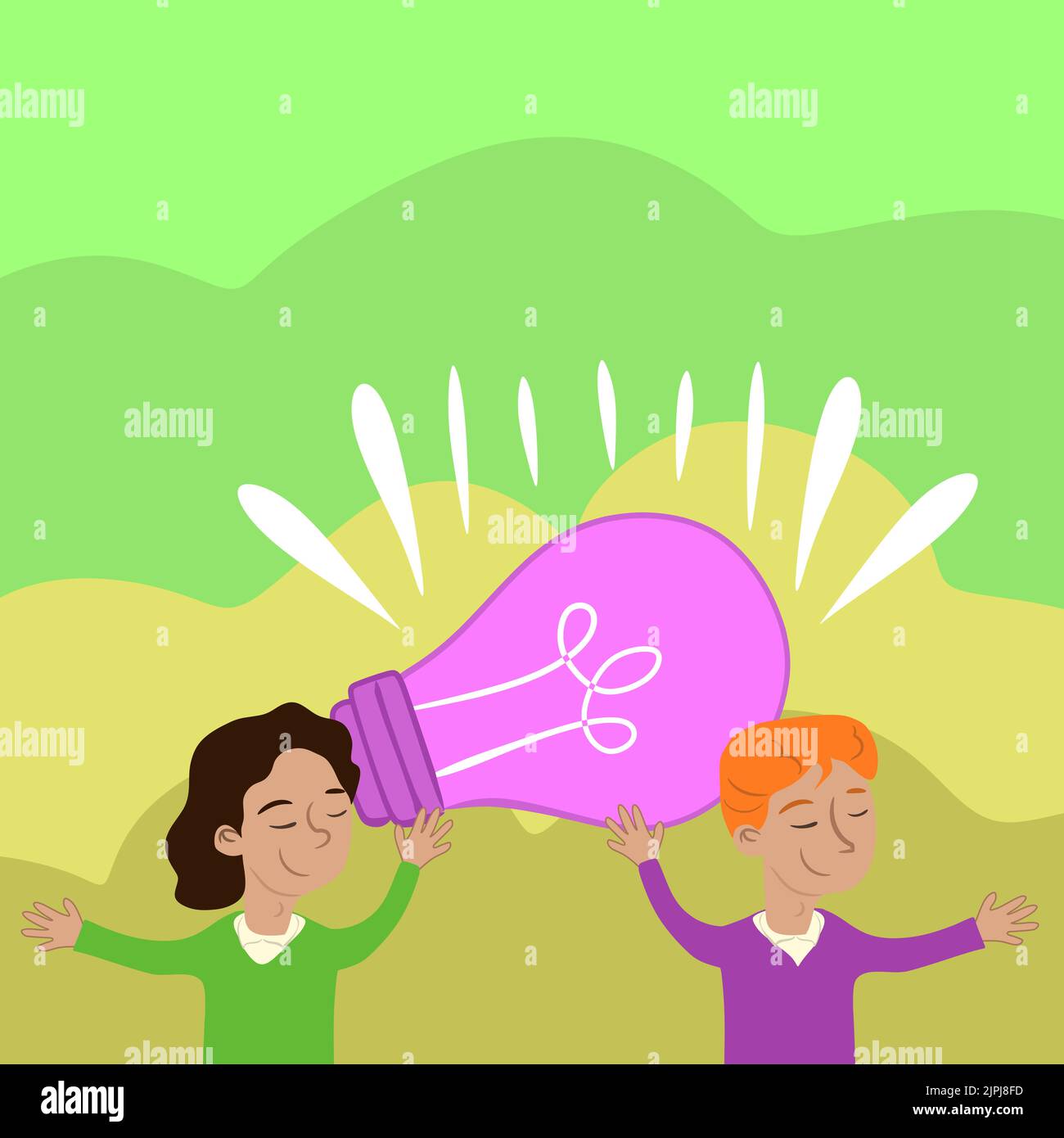 Two Colleagues Holding Lamp Presenting New Achievement Reached ...