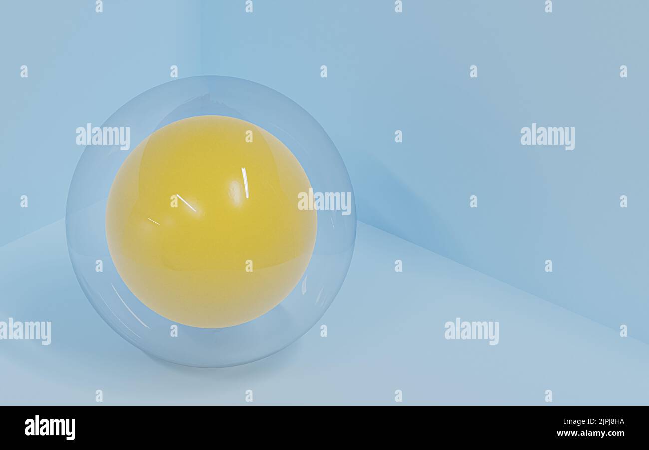 Yellow sphere in glass globe, background. 3D illustration Stock Photo ...