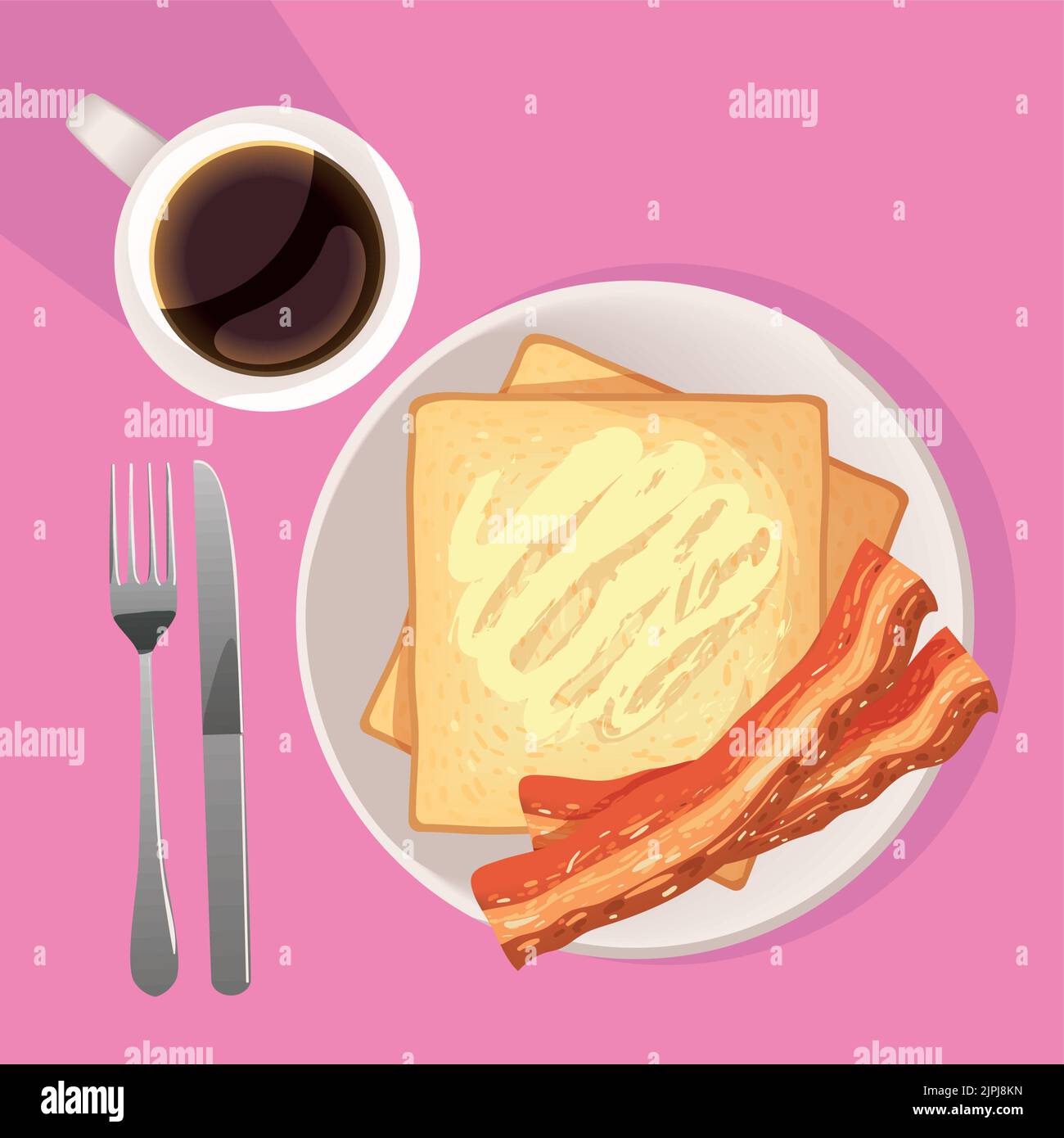 Ham breakfast coffee toast Stock Vector Images - Alamy