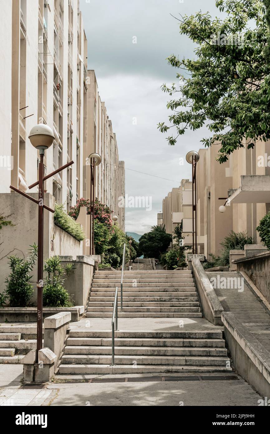 Brutalist concrete architecture of the residential area in Split ...