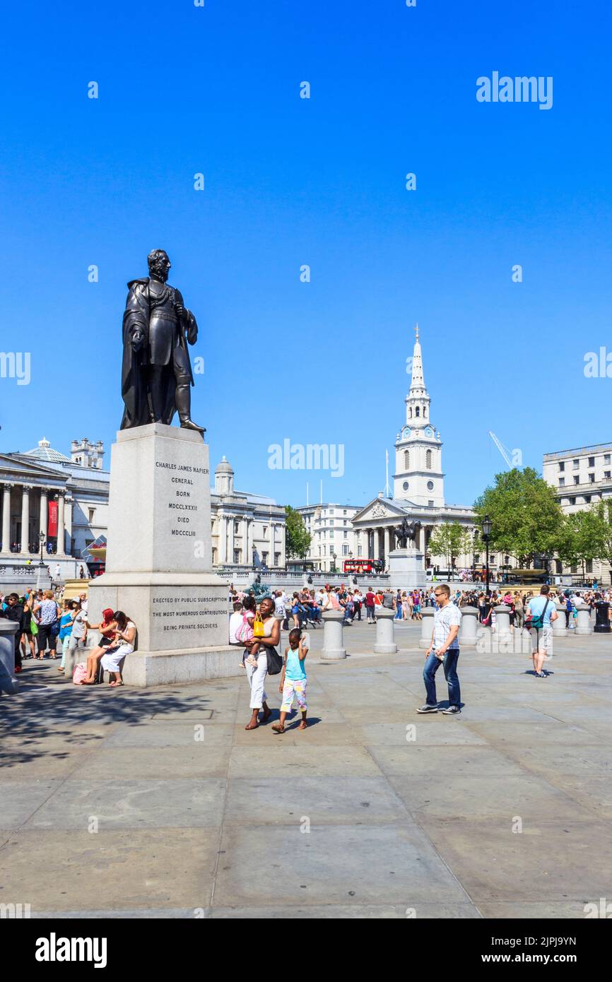 View across Trafalgar Square, the statue of Charles Napier on the left ...
