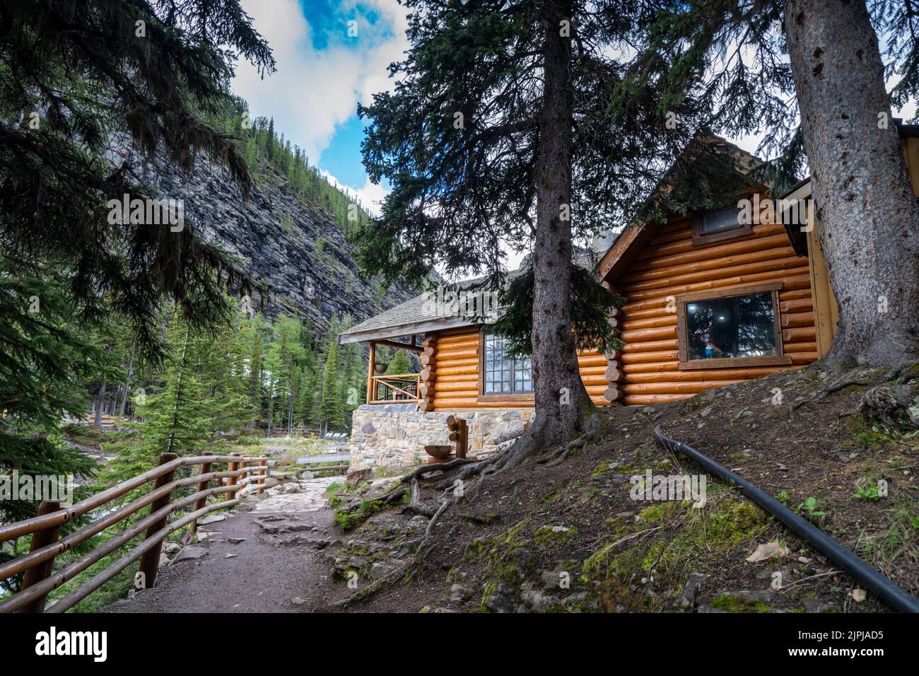 Lake Louise, Canada - July 9 2022: Side view of the Lake Agnes teahouse ...
