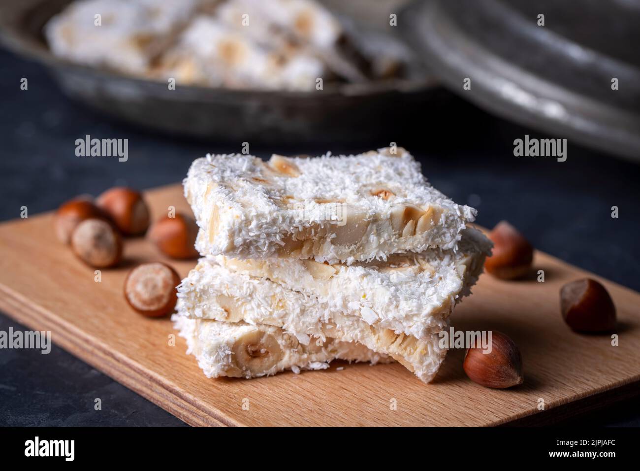 Traditional delicious Turkish dessert; cezerye with hazelnuts and ...