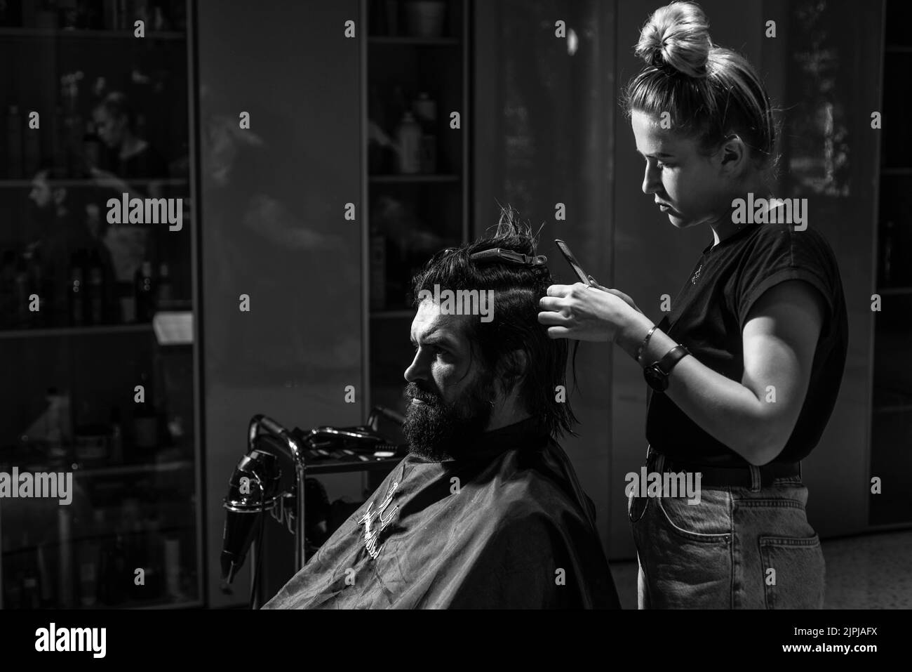 Barber barbershop haircut boy Black and White Stock Photos & Images - Alamy