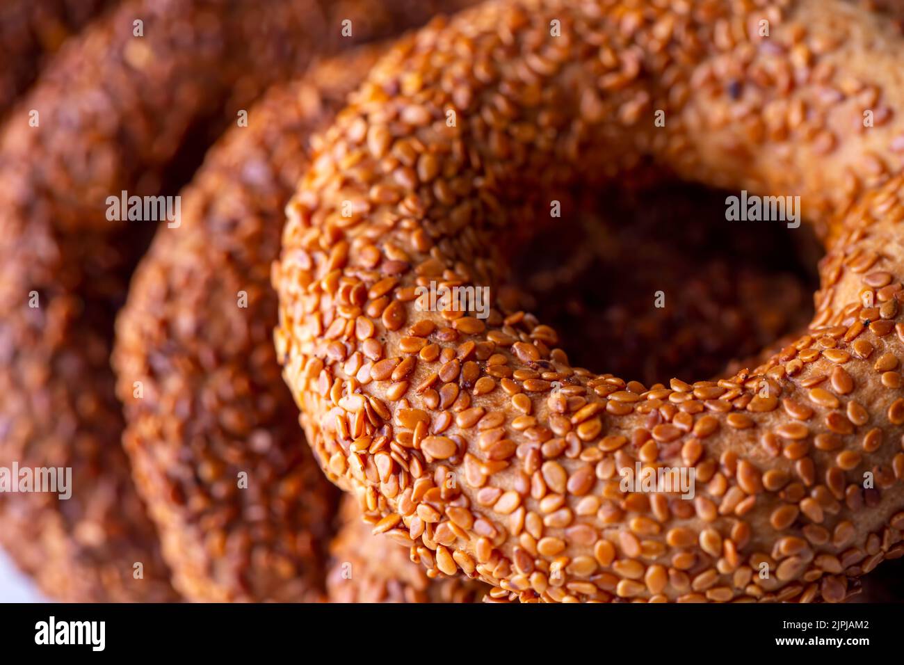Turkish Bagel with sesame seeds. Turkish name; Kandil simidi Stock ...