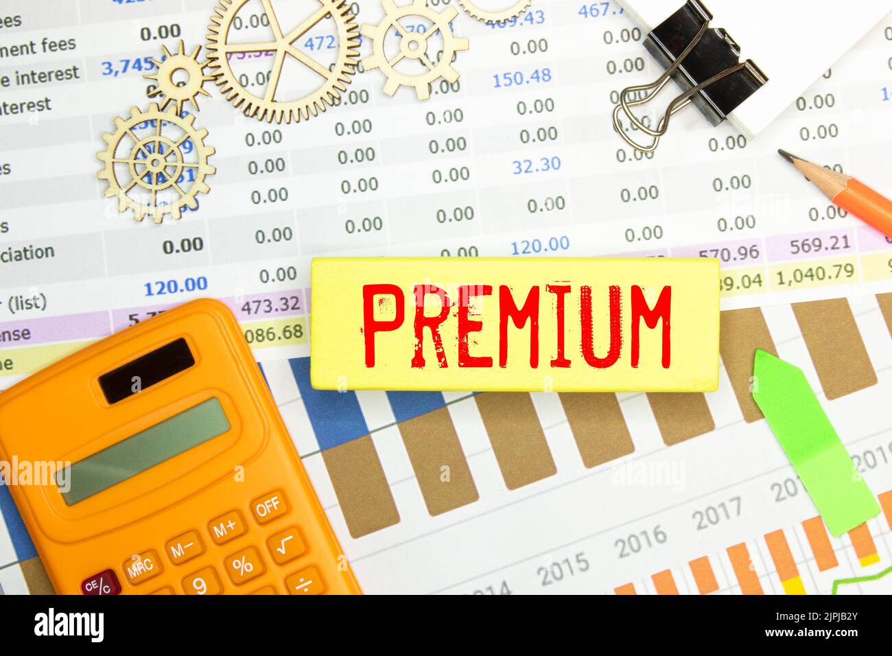 Letter block in word premium on wood background Stock Photo - Alamy