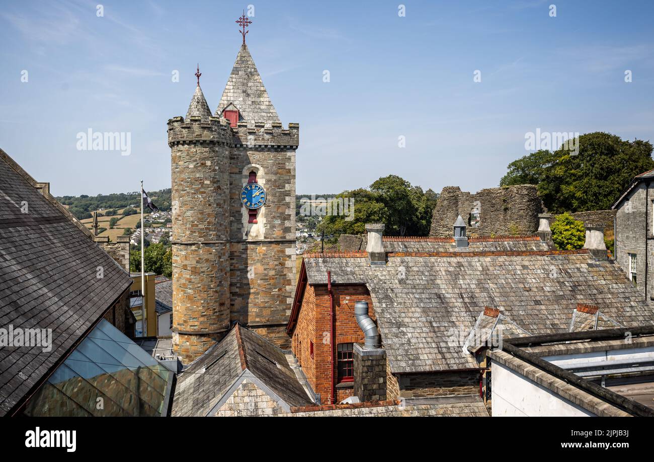 Rear view of the ornate clock tower of the Guildhall and Town Hall in ...
