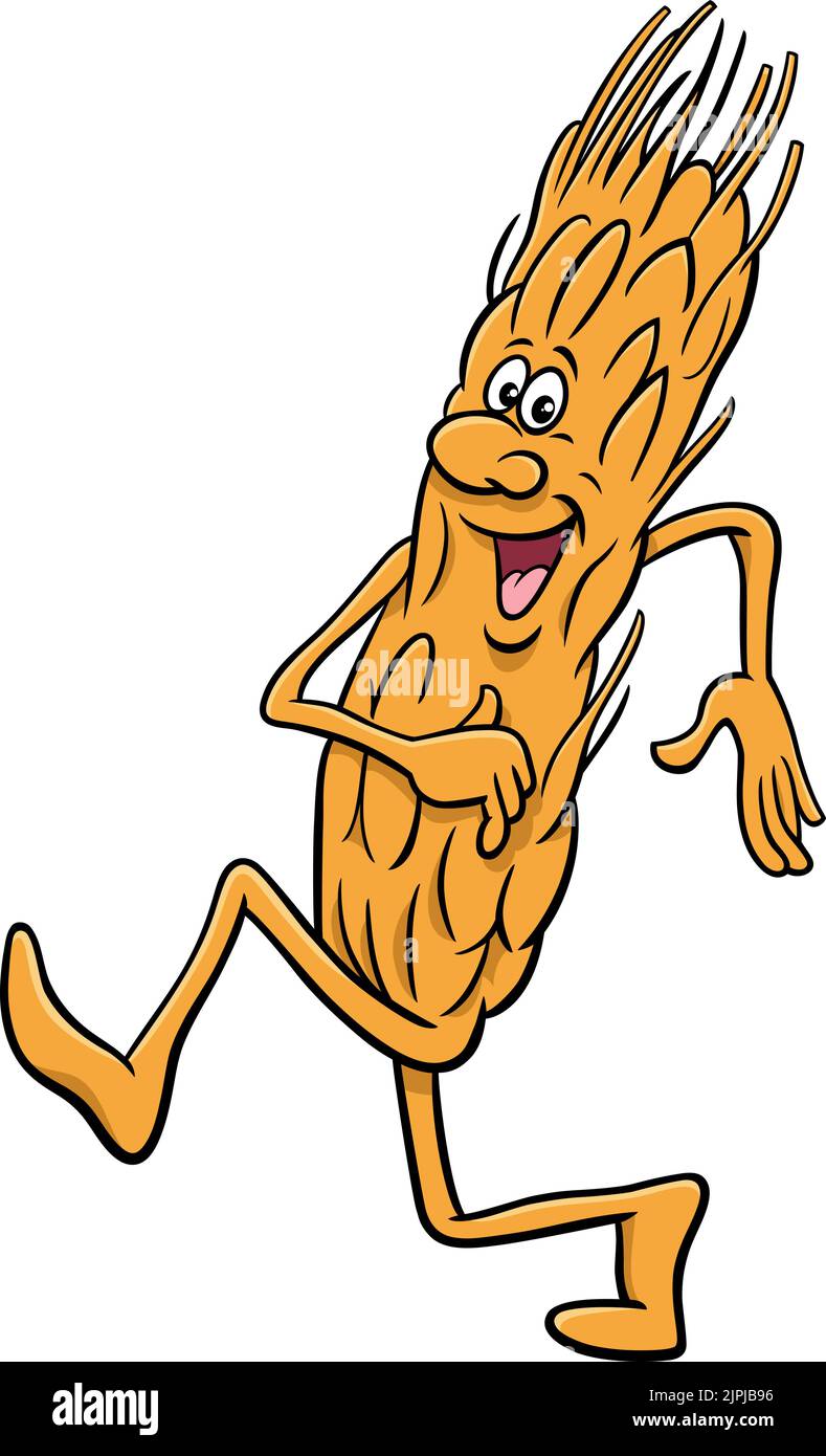 Cartoon illustration of funny ear of grain food comic character Stock ...