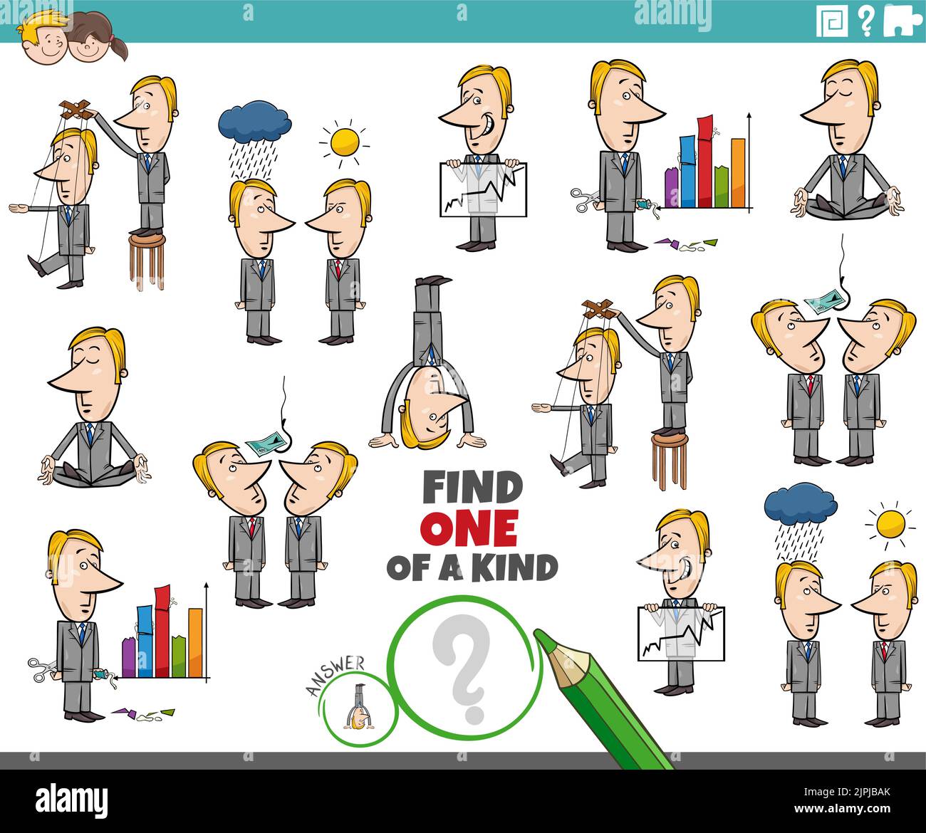 Cartoon illustration of find one of a kind picture educational task ...