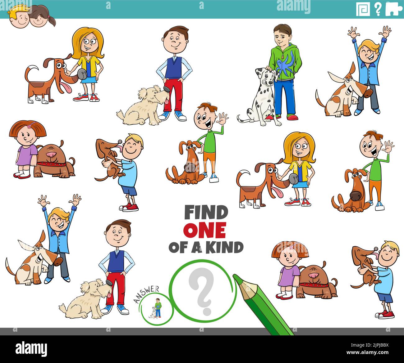 Cartoon illustration of find one of a kind picture educational task ...