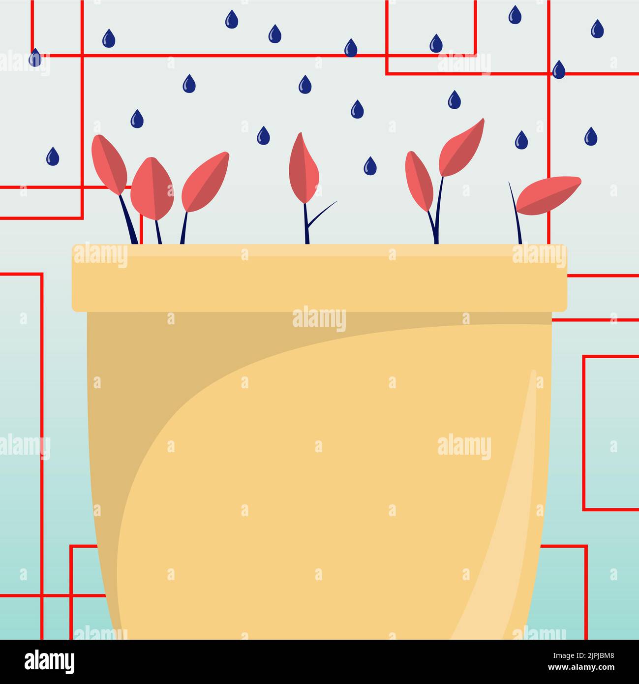 Flower Vase With Herbs Watered By Drops From Top. Liquid Being Poured ...