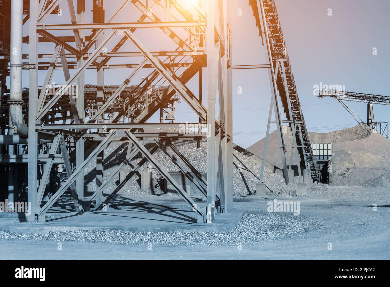 Close-up detail part of heavy metal construction of open pit gravel ...