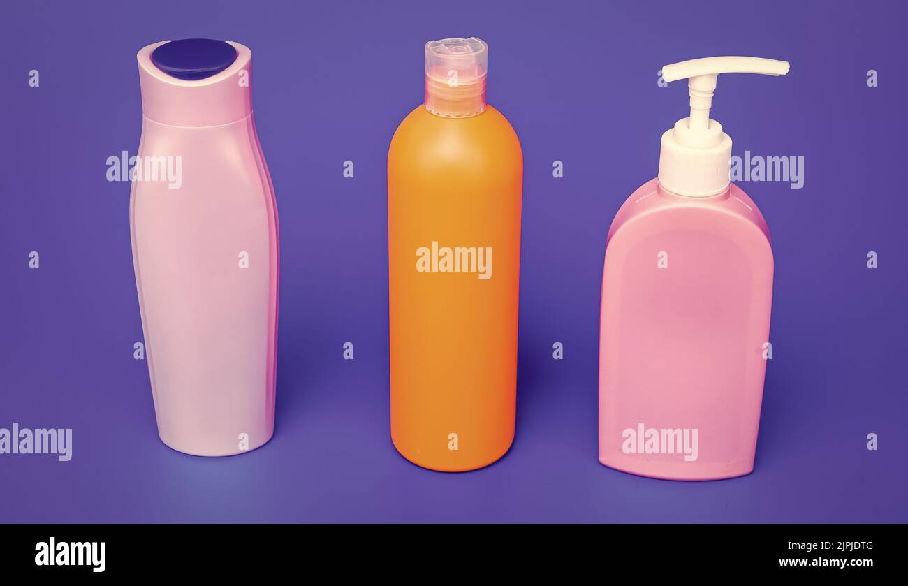 Easy to refill and dispense. Toiletry bottles in row. Refillable ...