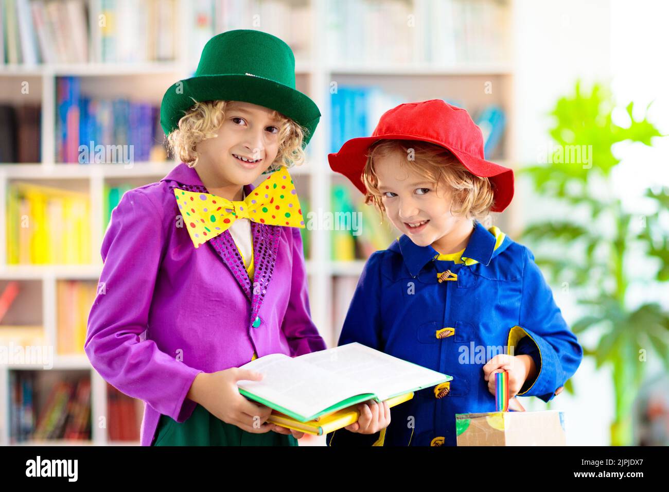 Kids in book character costume. School dress up party. English language ...