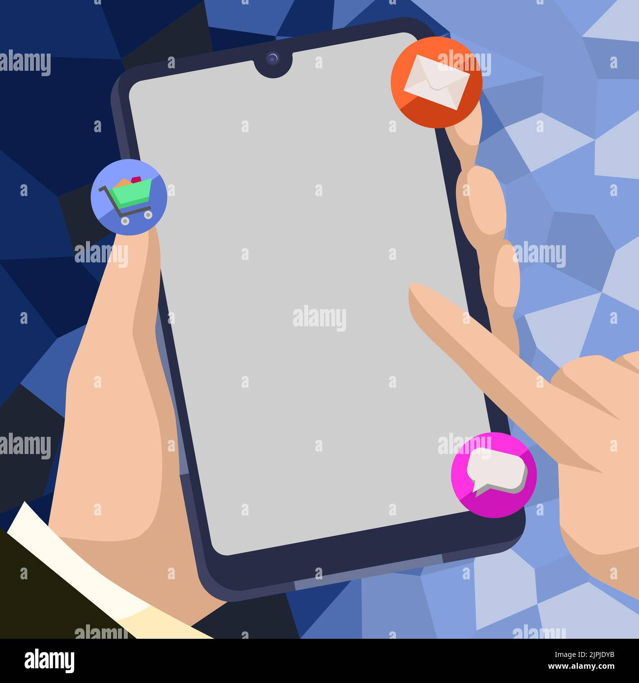 Businessman Holding Mobile Phone With Important Messages And Pointing ...