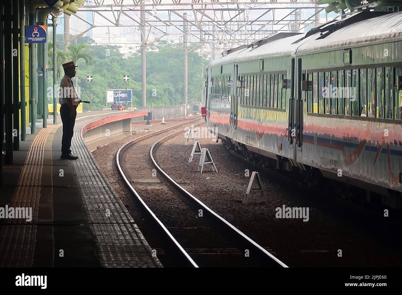 A train leaving the Gambir Train Station in Jakarta, Indonesia Stock ...