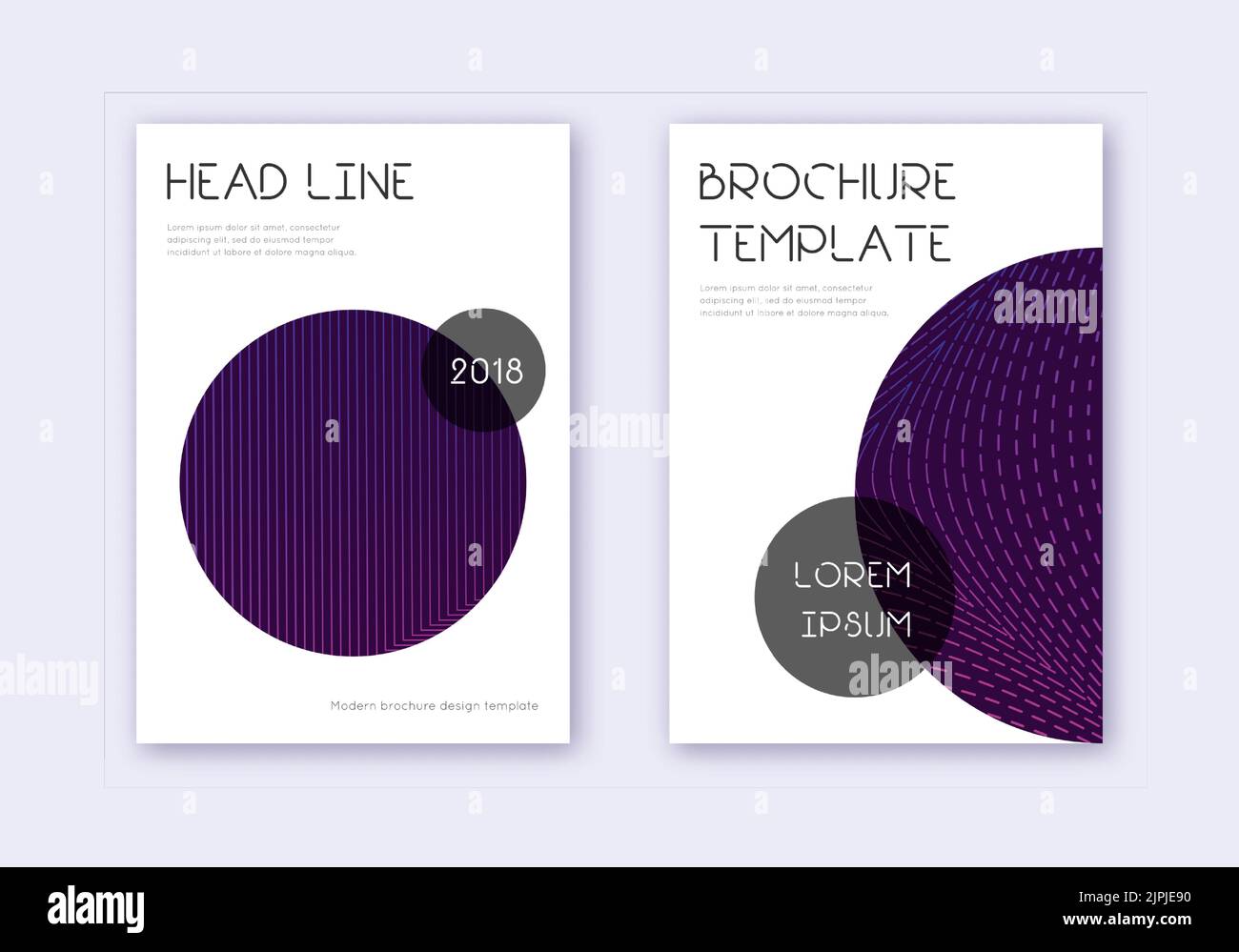 Trendy cover design template set. Violet abstract lines on dark ...