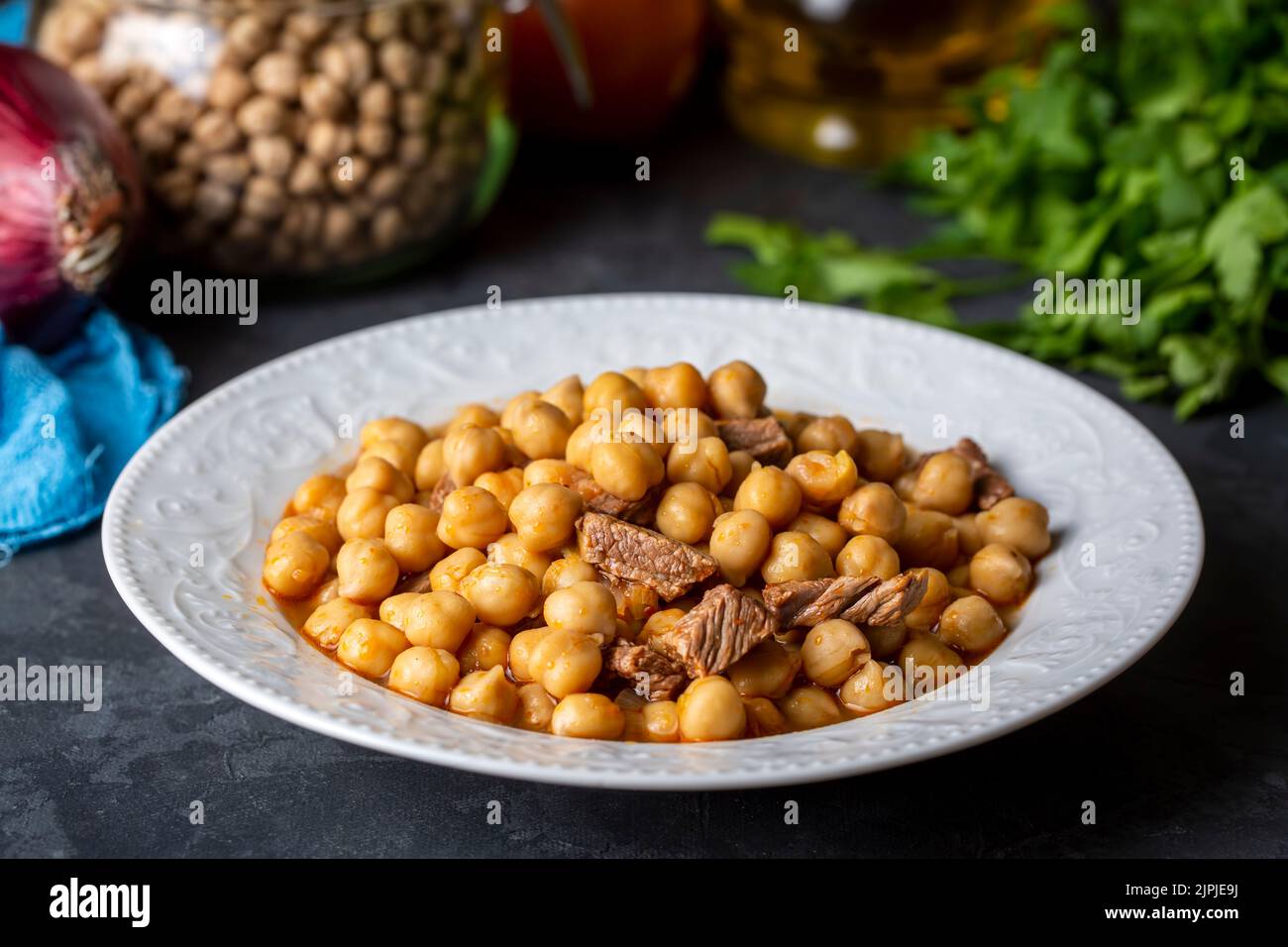 Traditional delicious Turkish foods; Turkish Food Chickpeas with Meat ...