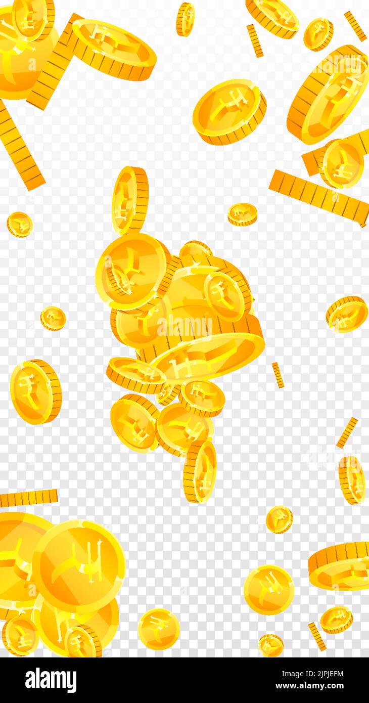 Indian rupee coins falling. Scattered gold INR coins. India money ...