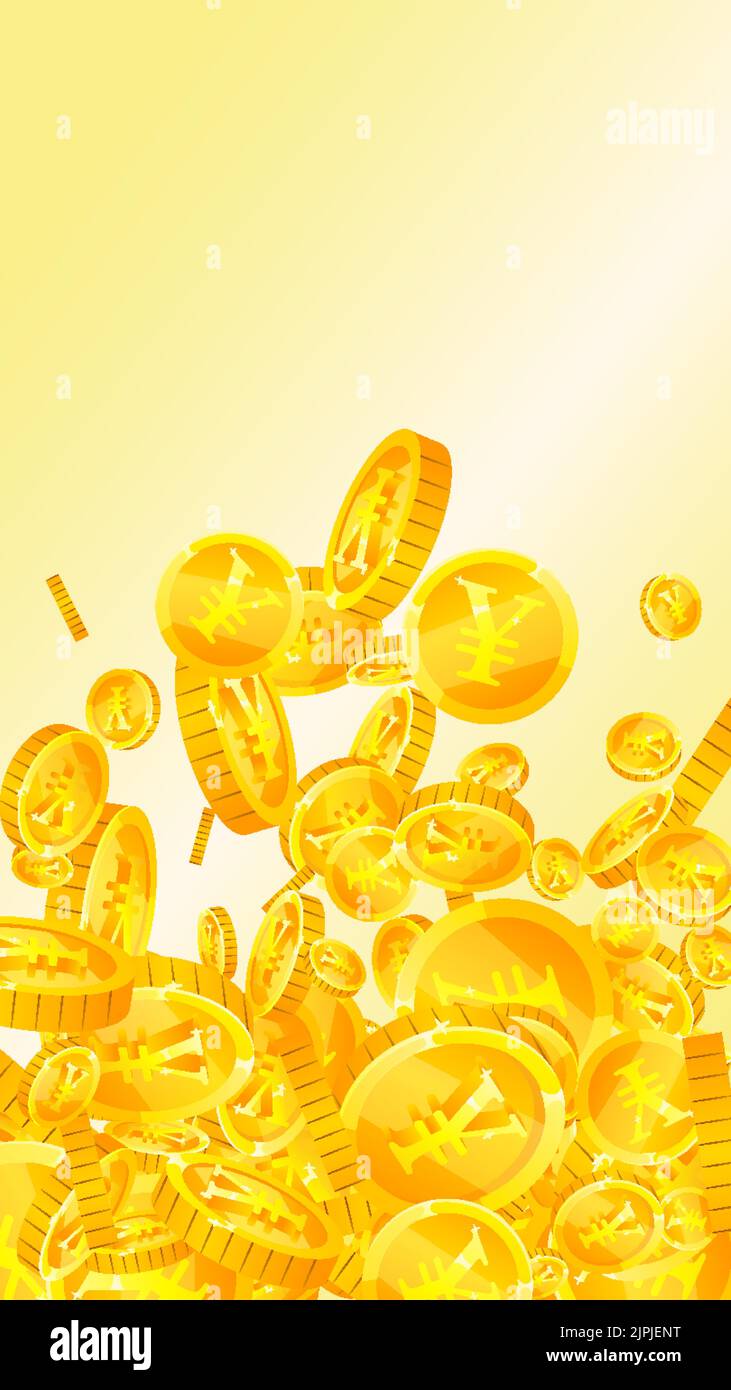 Chinese yuan coins falling. Scattered gold CNY coins. China money ...