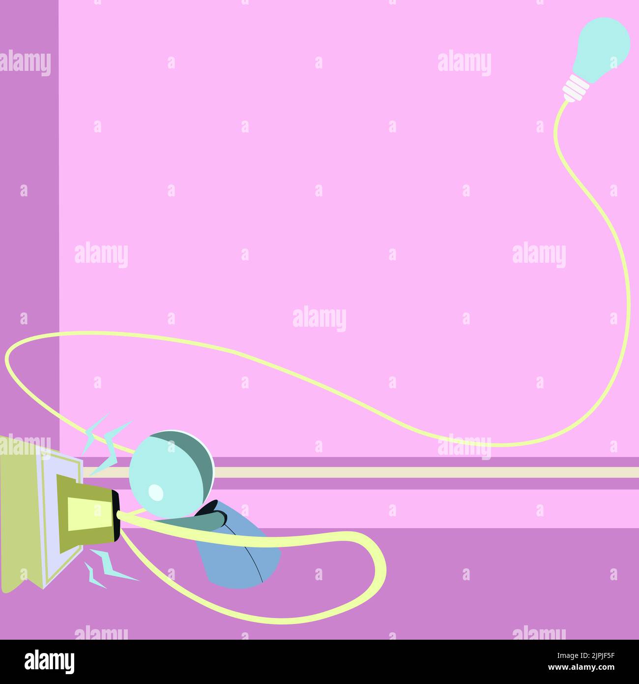 Robot Drawing Fixing Socket With Lightbulb In Corner. Robotic Man ...