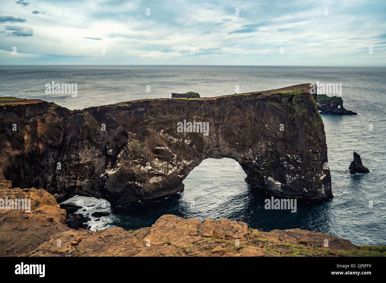 Vik, Iceland - July 3, 2022 landscape view of the famous Dyrhólaey Arch ...