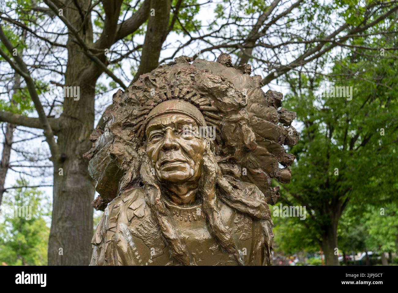 Niagara Falls, NY - July 31, 2022: Detail of statue of Chief Clinton ...
