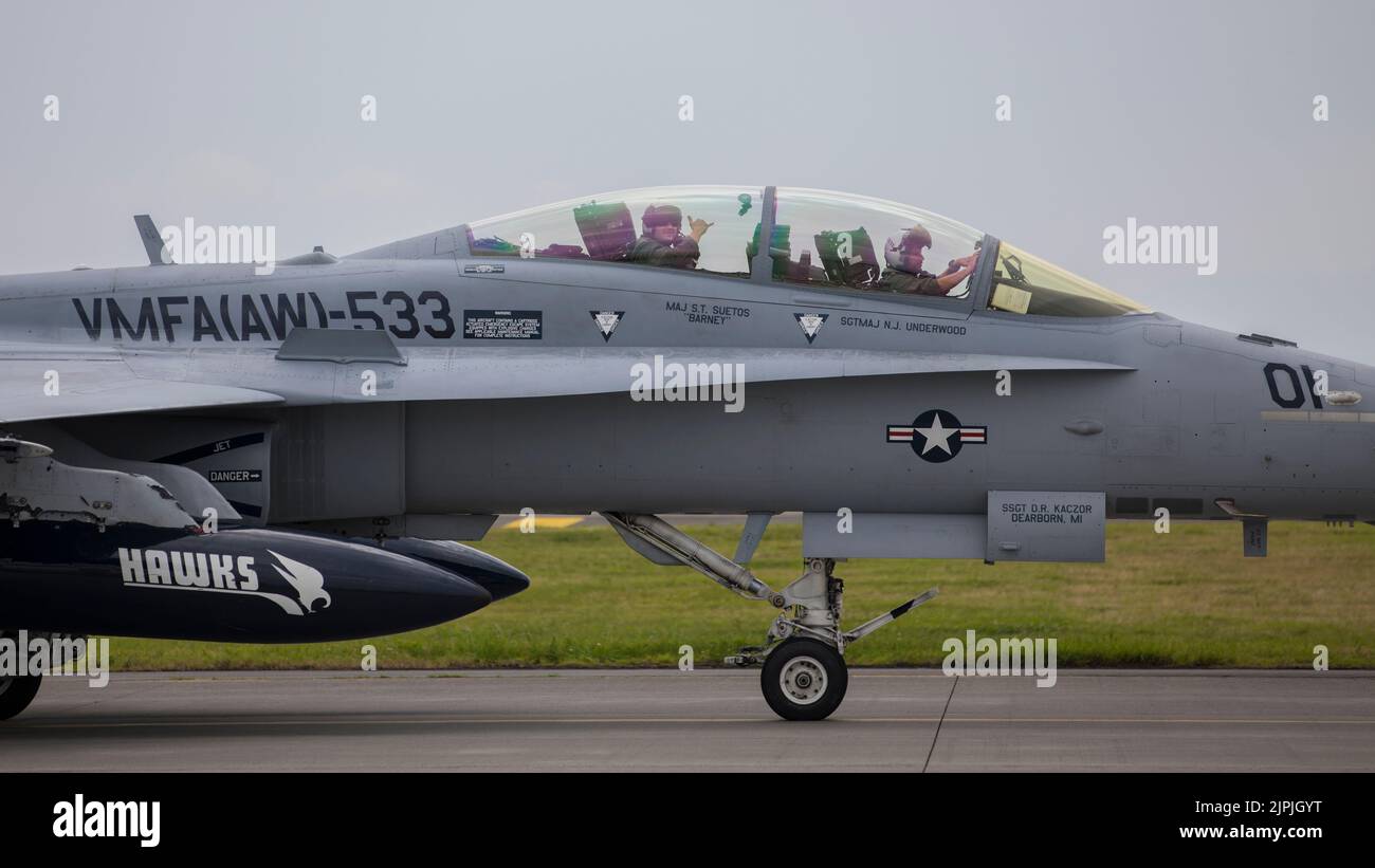 A U.S. Marine Corps F/A-18D Hornet aircraft with Marine All Weather ...