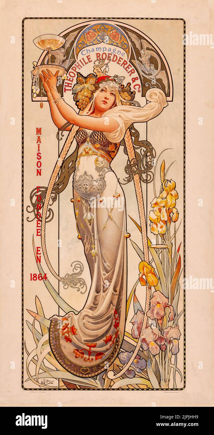 Circa 1864: Vintage advertising poster. Champagne Theophile 1864 Mucha ...