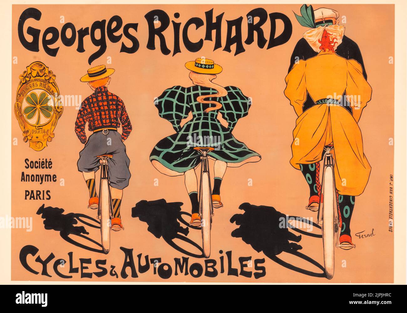 Circa 1899: Vintage cycling advertising poster. Lithographer Fernand ...