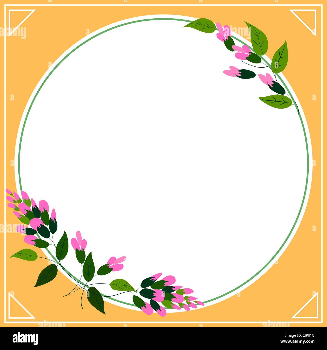 Frame With Leaves And Flowers Around And Important Announcements Inside ...